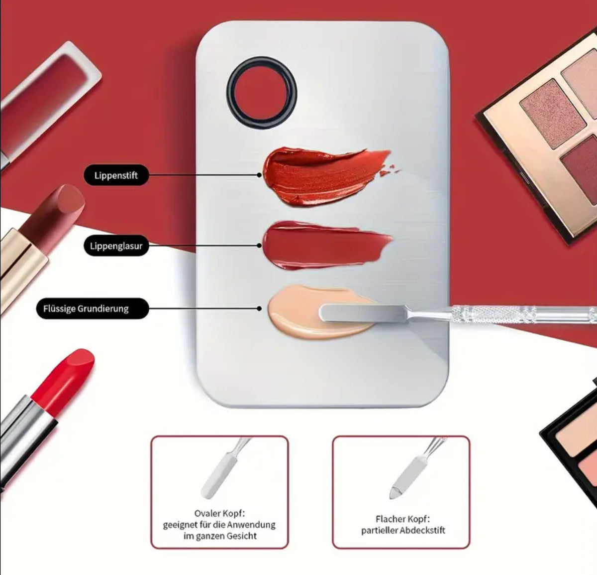 2pcs Makeup Mixing Palette, Stainless Steel Metal Tray With Spatula Ar ...